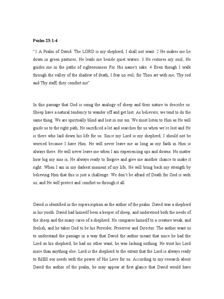 Bible Reflection | PDF | Shepherd | David