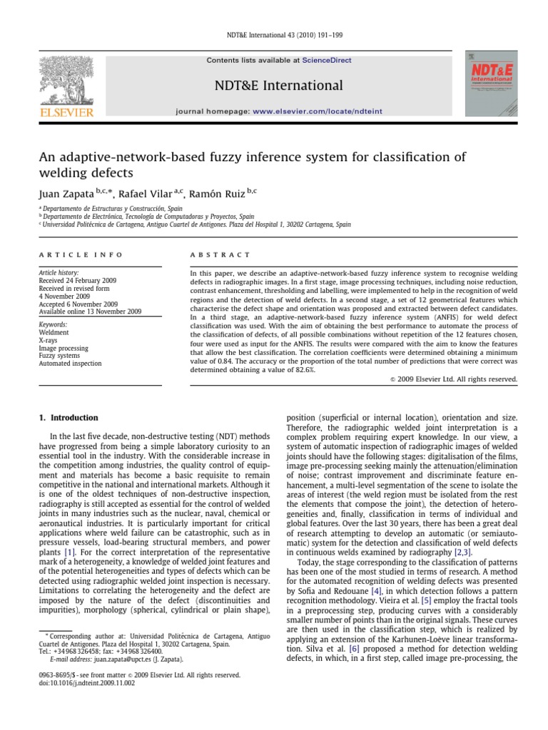 An Adaptive Network Based Fuzzy Inference System For Classification Of Welding Defects Pdf Pdf
