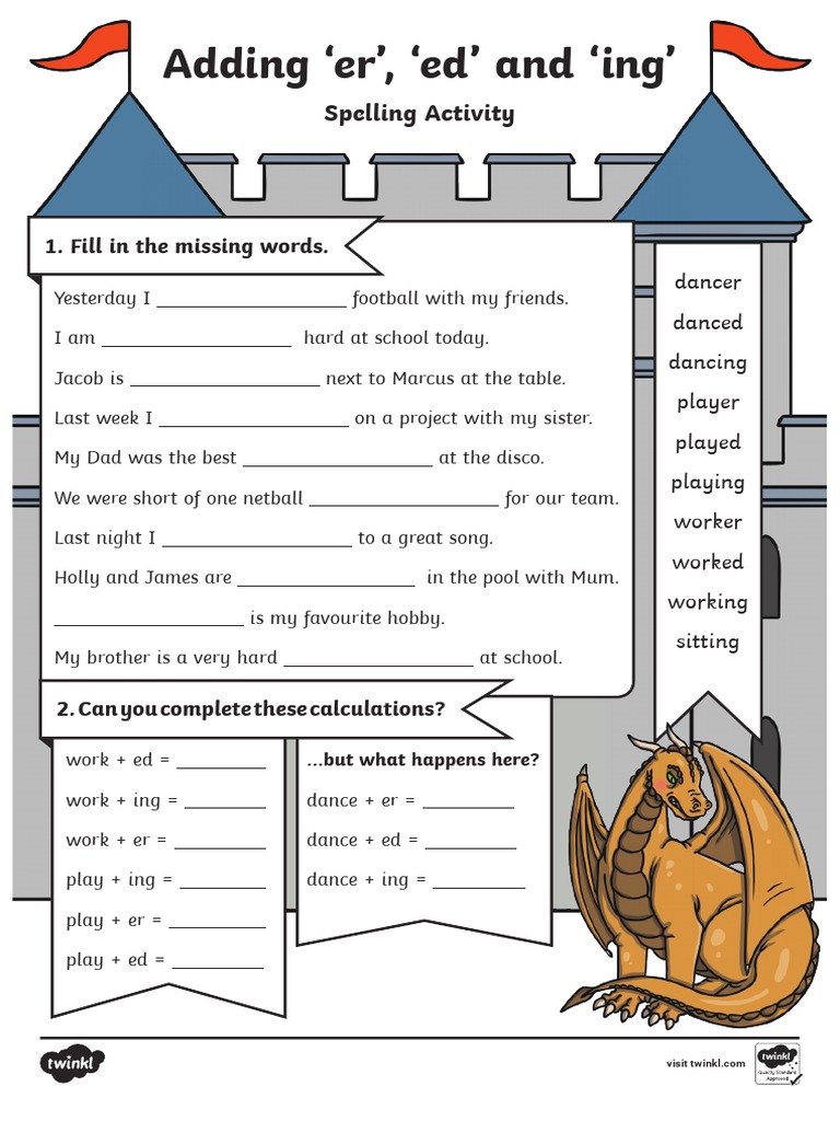Adding Er Ed and Ing Spelling Activity - Ver - 2 | PDF