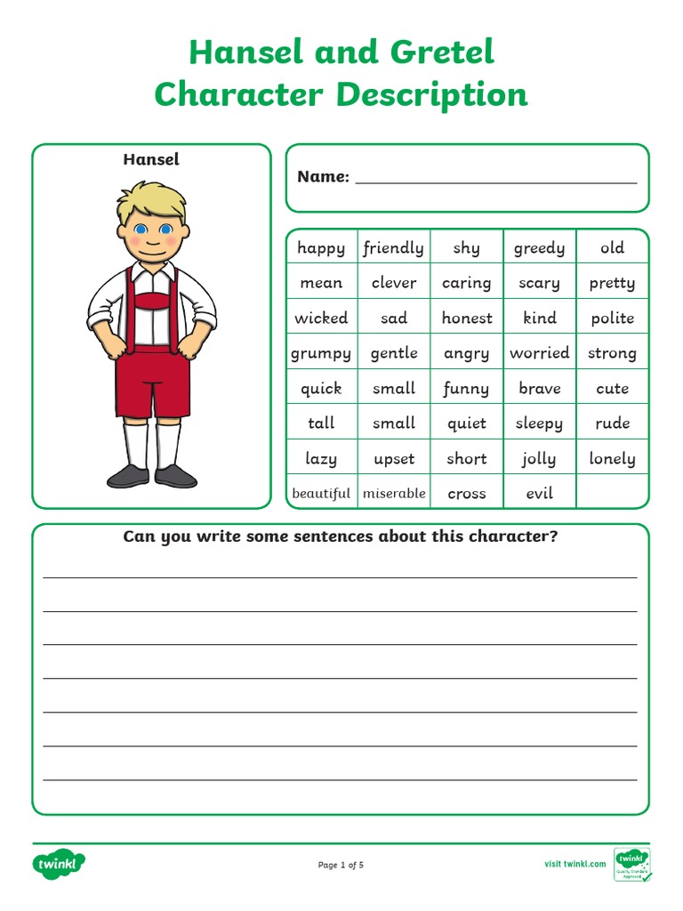 Hansel and Gretel Character Description Activity Sheets - Ver - 3 | PDF ...