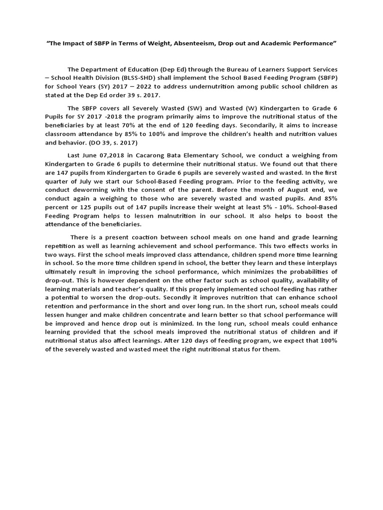 The Impact of School Based Feeding Program | PDF | Malnutrition ...