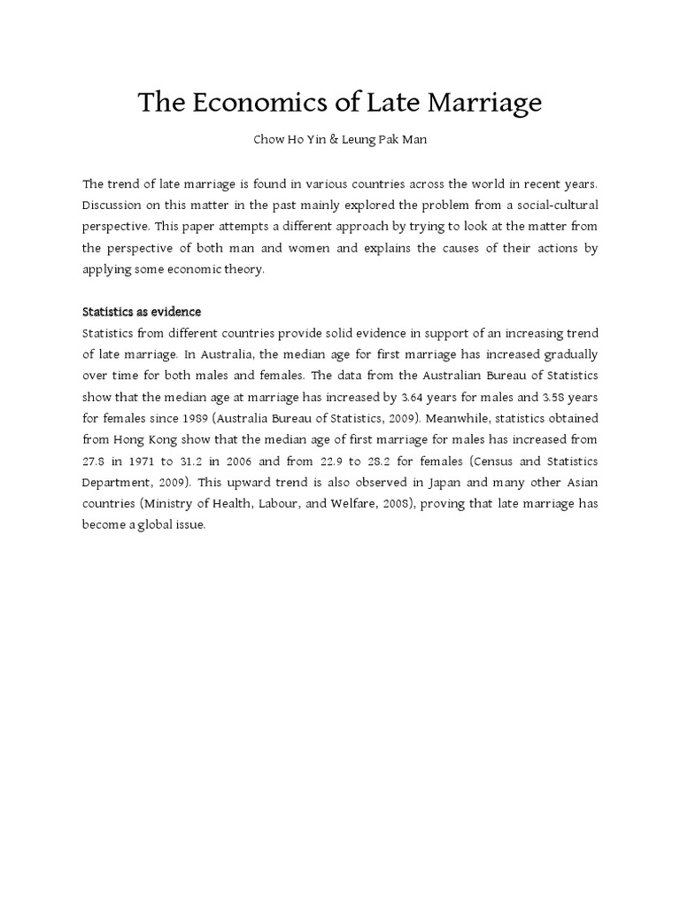 The Economics of Late Marriage | PDF | Economic Surplus | Supply And Demand