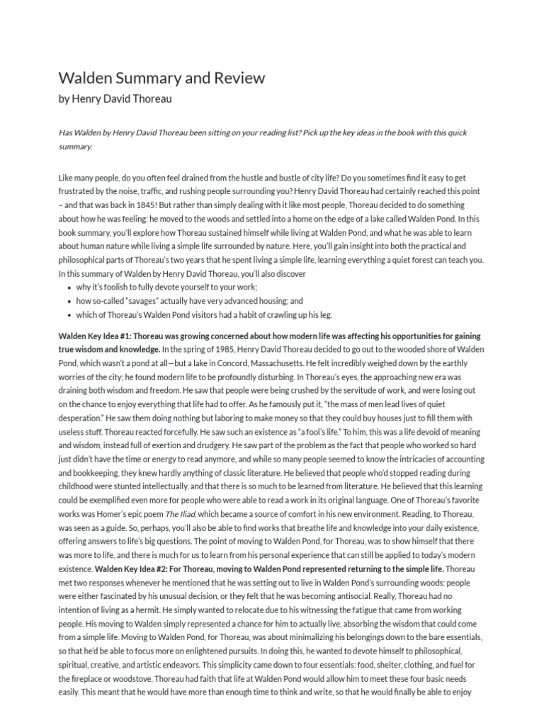 Escape the City: Thoreau's Walden | PDF | Walden | Henry David Thoreau
