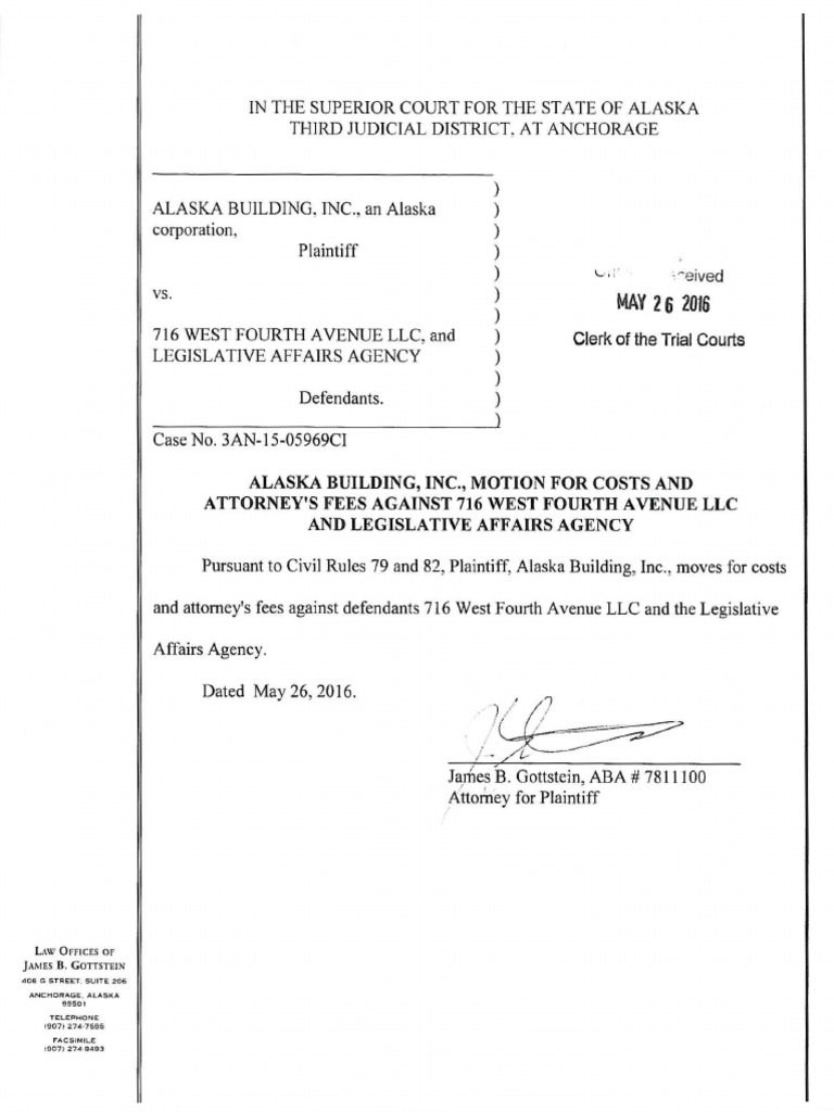 160526AttyFeeMotionPkgRcvdStamped PDF | PDF | Attorney's Fee ...