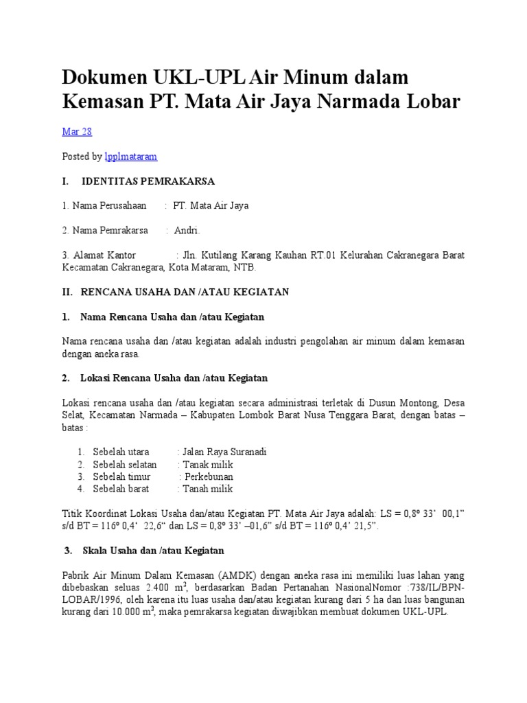 Contoh Dokumen UKL UPL AMIU | PDF