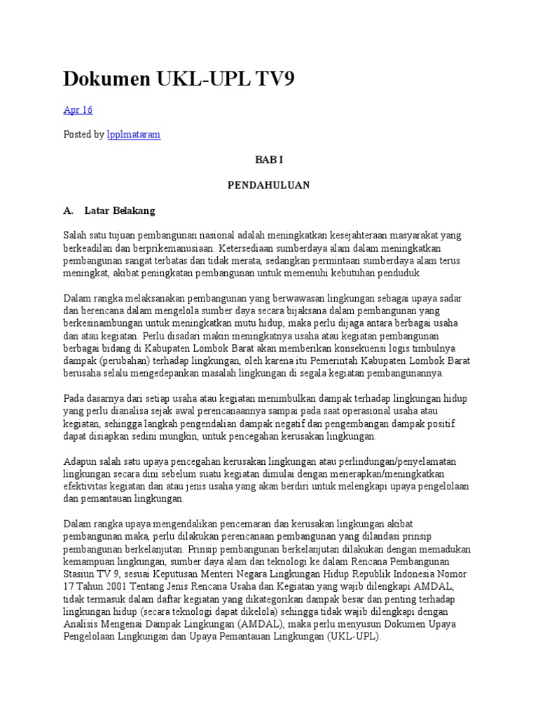 Contoh Dokumen UKL UPL TV9 | PDF