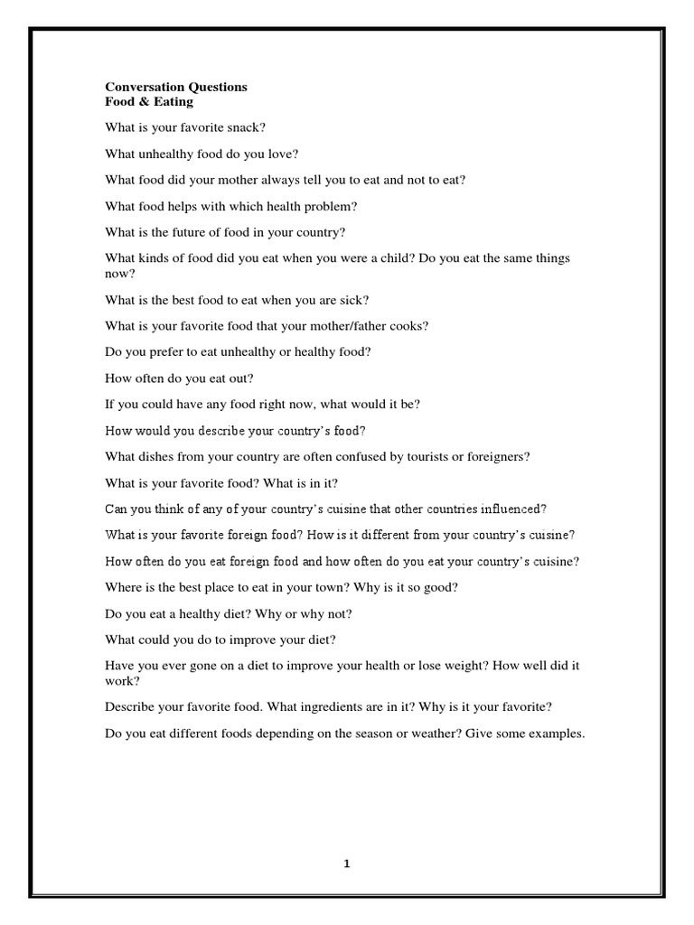 Conversation Questions PDF | PDF | Taste | Foods