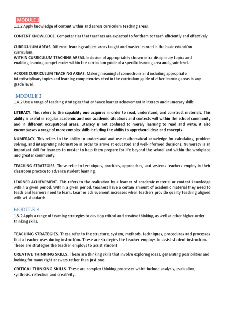 PPST Module 1-14 Summary | PDF | Curriculum | Competence (Human Resources)