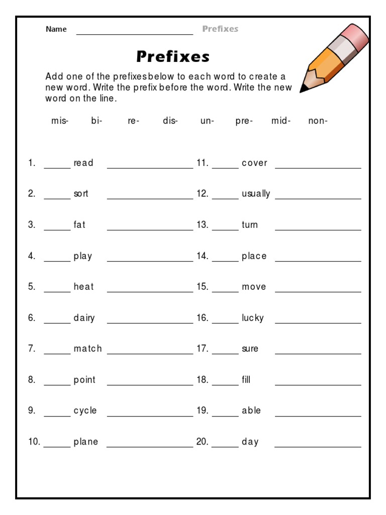 Prefixes: Mis-Bi - Re - Dis - Un - Pre - Mid - Non | PDF