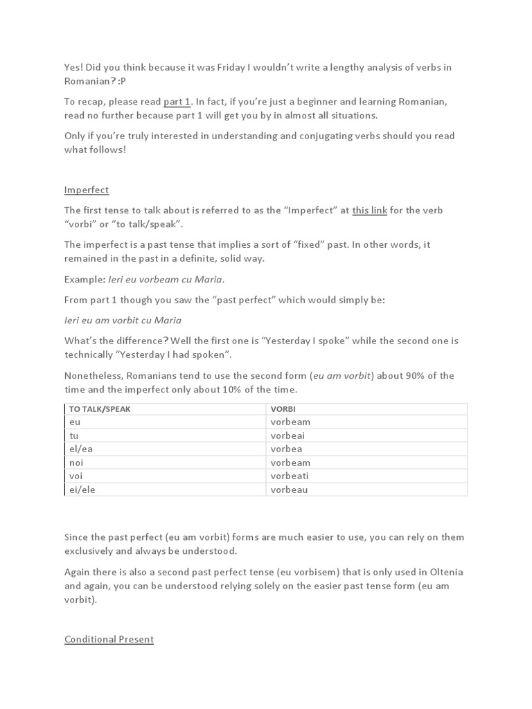 Romanian Verb Tenses Explained | PDF | Grammatical Tense | Verb