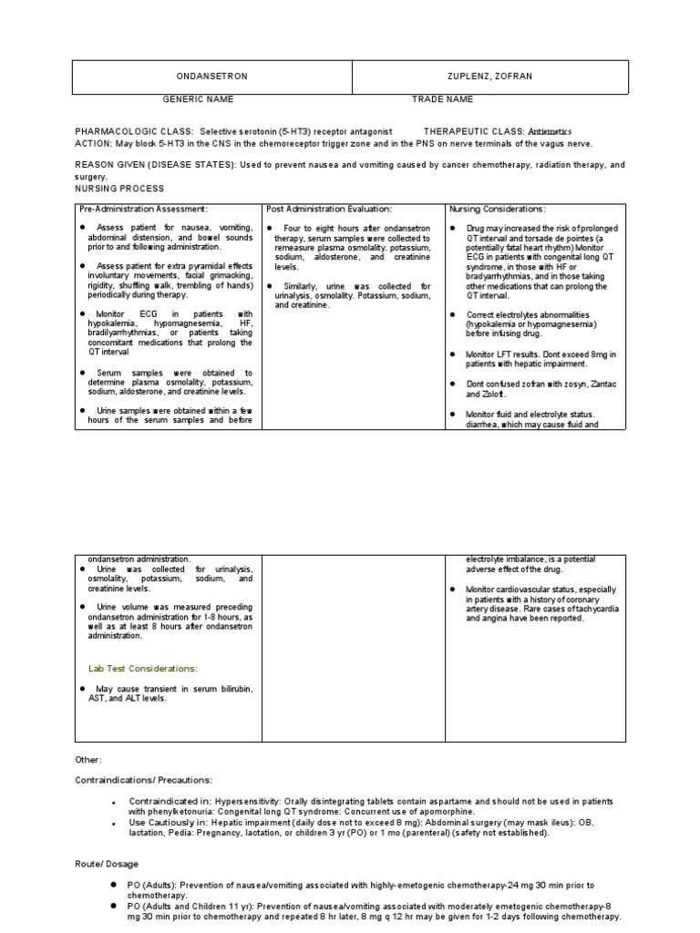 Generic Name: Pre-Administration Assessment: Post Administration ...