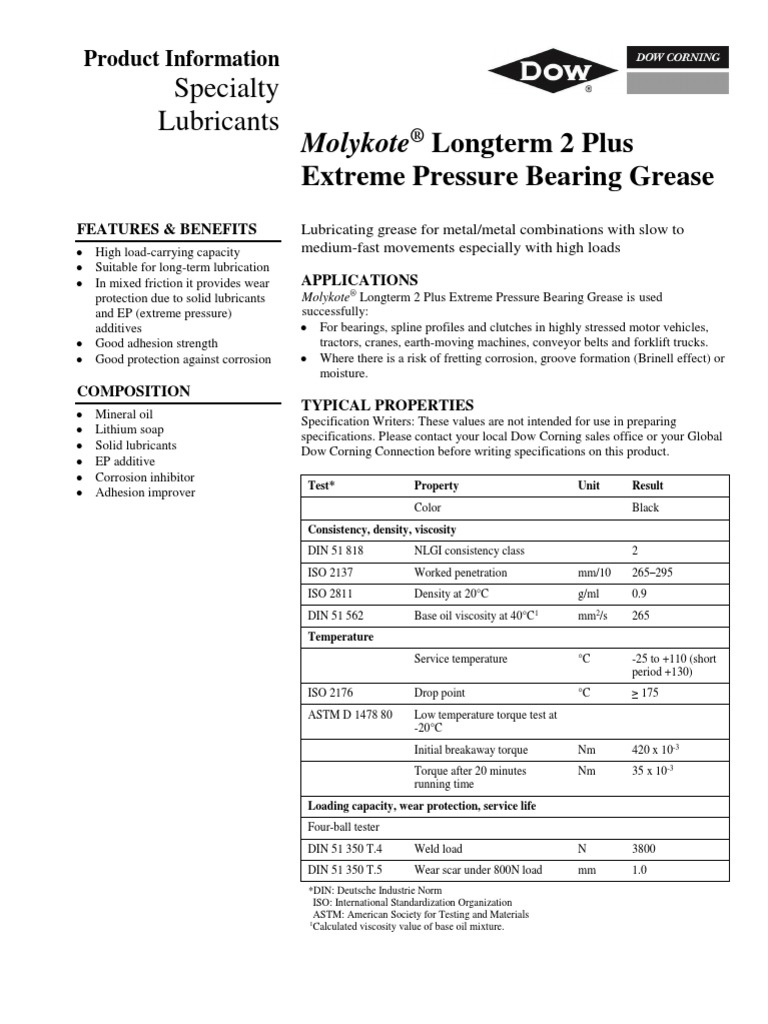 Molykote® Longterm 2 Plus Datasheet Eng | Download Free PDF | Lubricant ...
