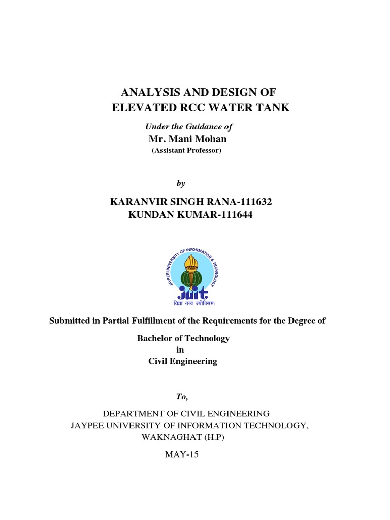ANALYSIS AND DESIGN OF Elevateted RCC Water Tank PDF | PDF | Bending ...