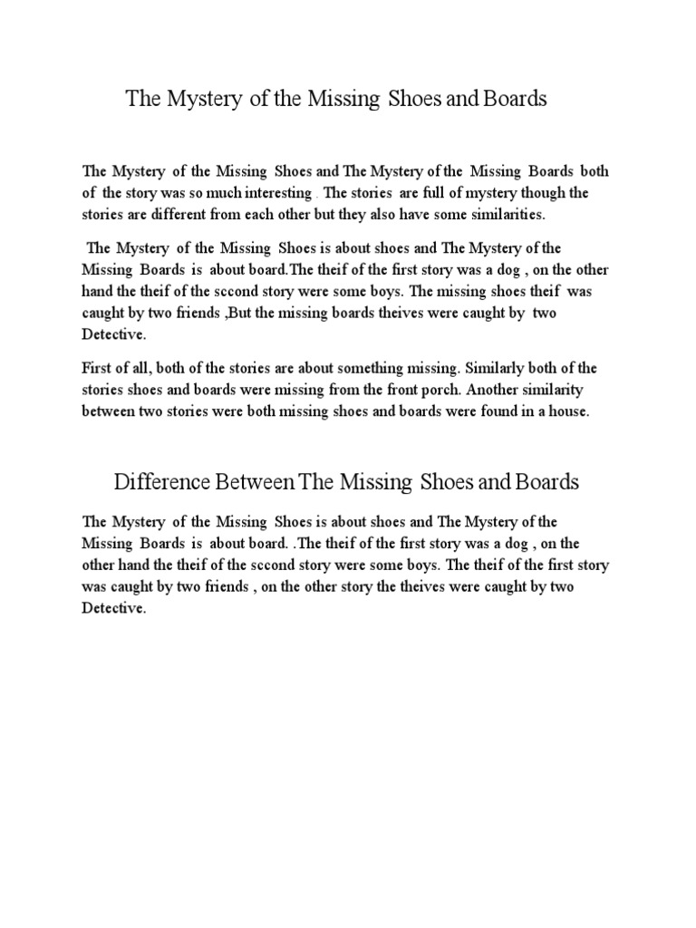 The Mystery of The Missing Shoes and Boards | PDF