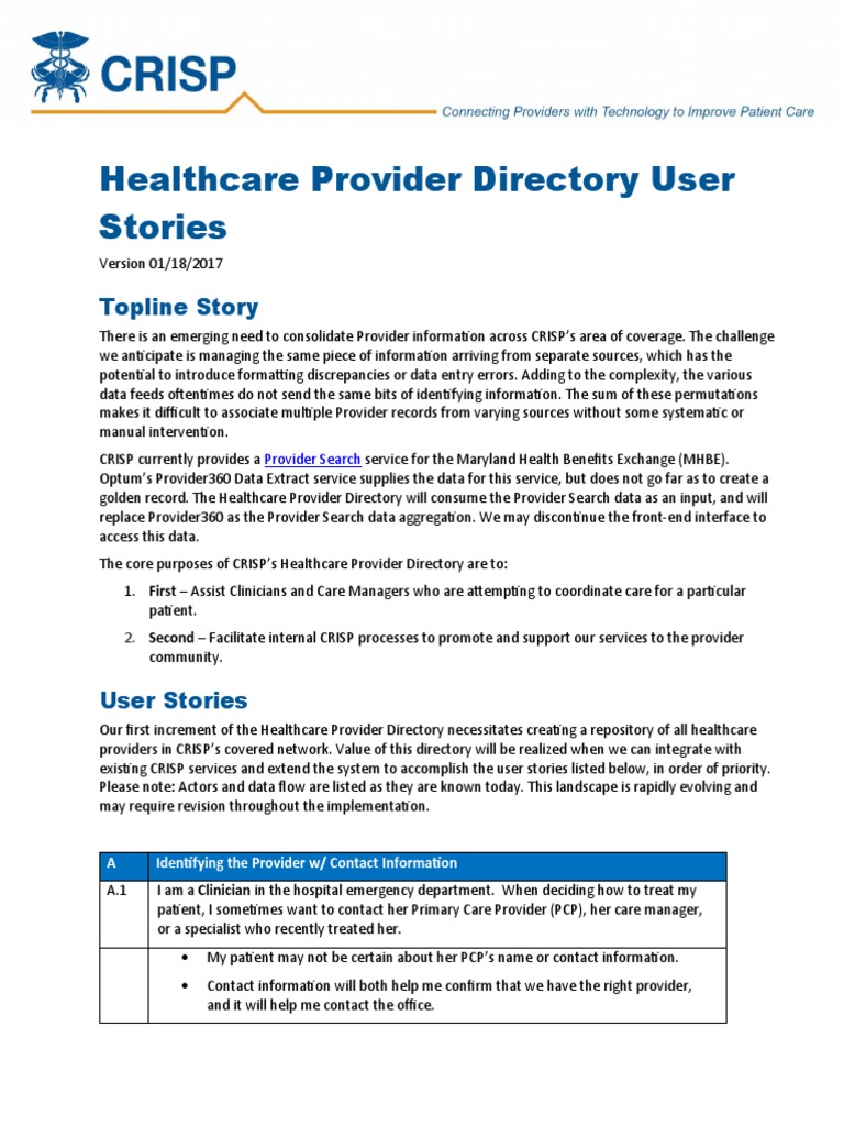CRISP Healthcare Provider Directory Overview | PDF | Patient | Health Care
