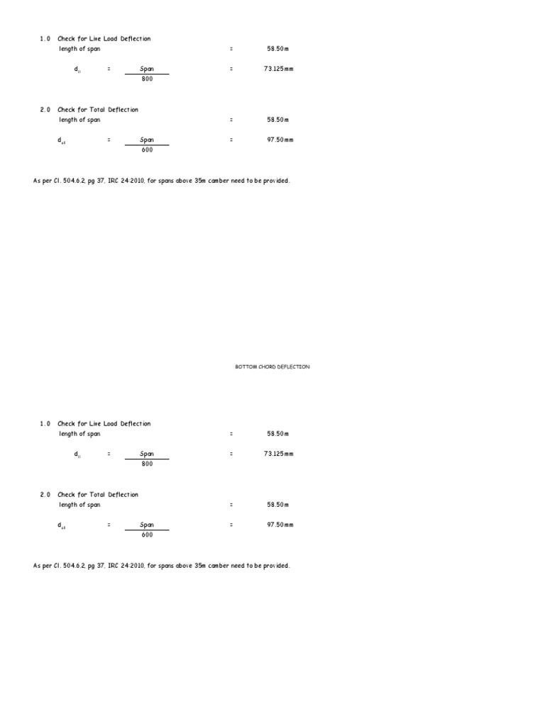 1.0 Check For Live Load Deflection: Length of Span 58.50 M Span 73.125 ...