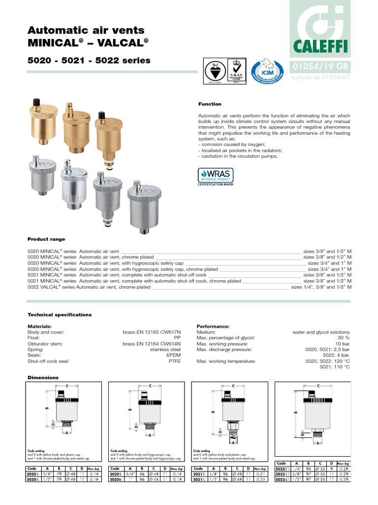 Automatic Air Vents Minical - Valcal: 5020 - 5021 - 5022 Series | PDF ...