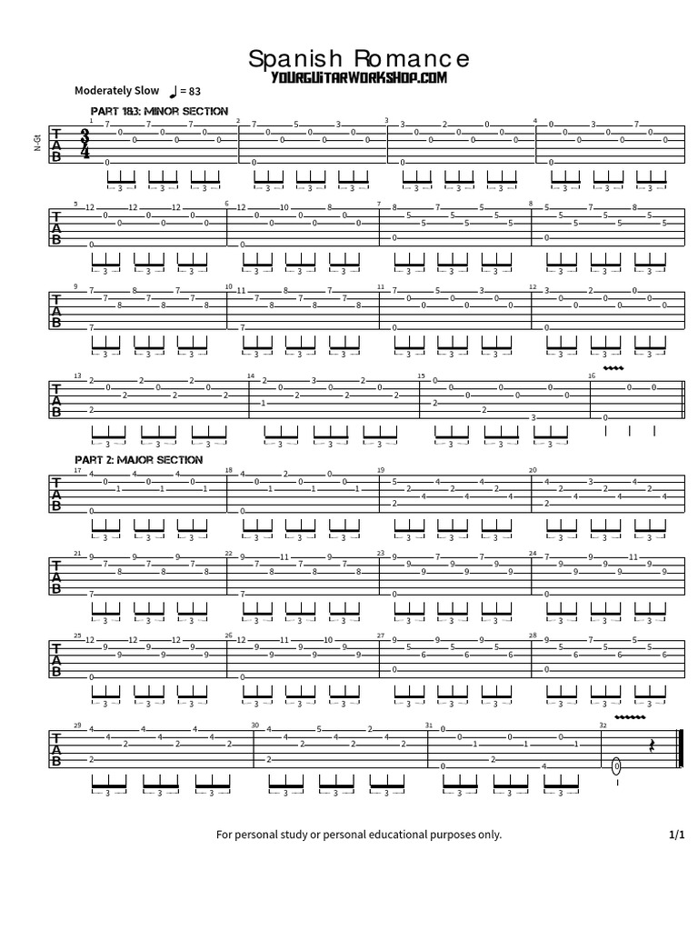 Spanish Romance Guitar Tabs PDF | PDF