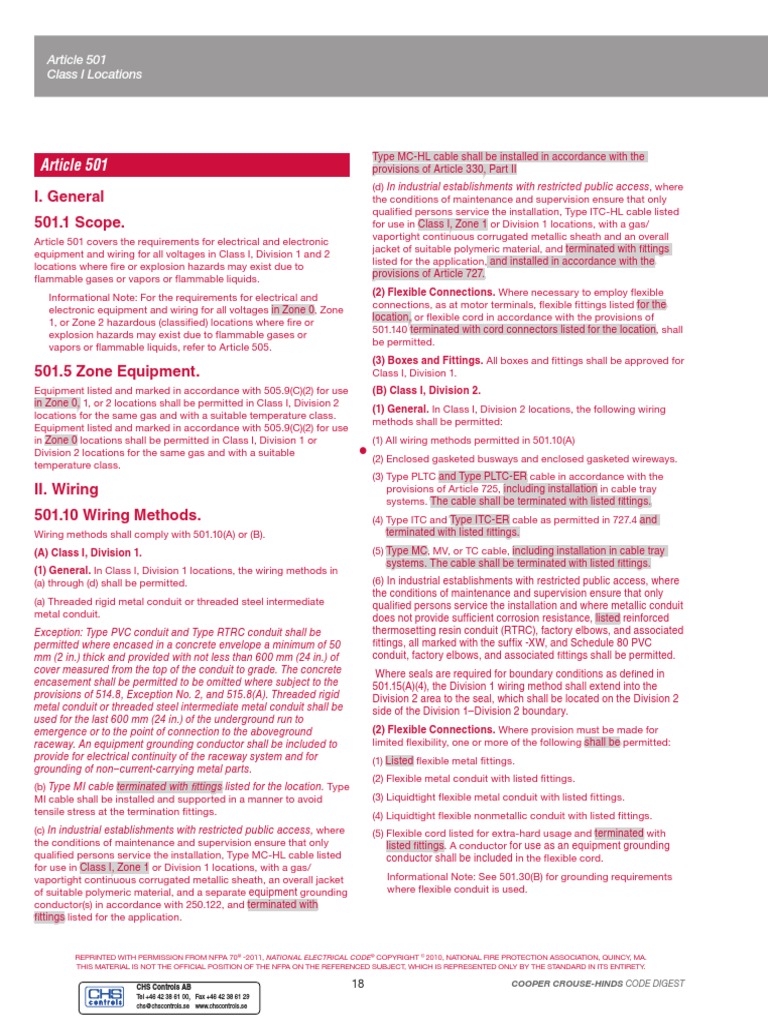 A04 - Article 501 - Class I Locations | PDF | Electrical Wiring ...