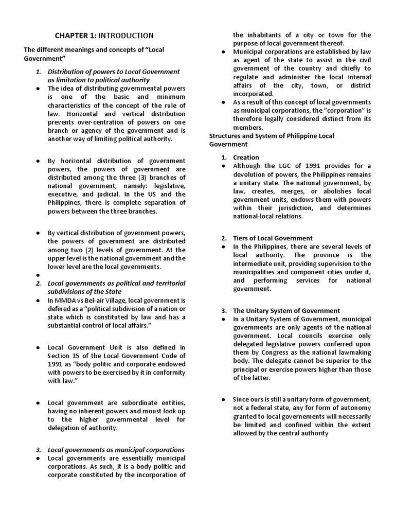 Chapter 1: Introduction: 1. Distribution of Powers To Local Government ...