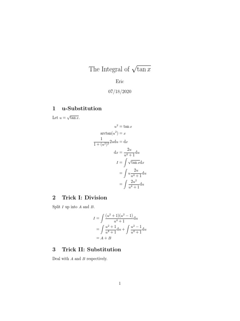 The Integral of SQRT (Tanx) | PDF | Mathematical Analysis | Teaching Mathematics
