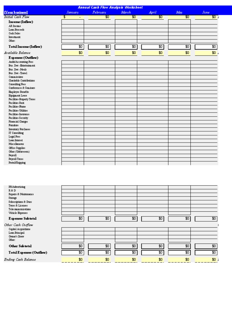 $0 $0 $0 $0 $0 Initial Cash Flow: Income (Inflow) | PDF | Payroll | Expense