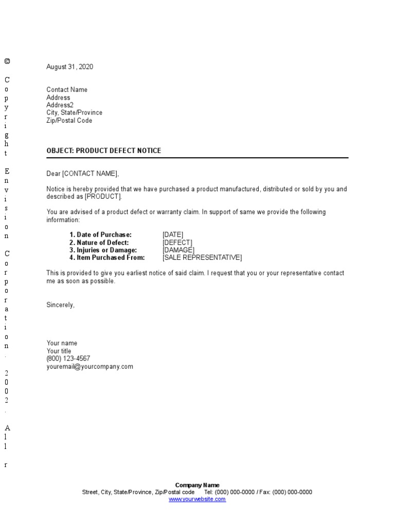 Product Defect Notice | PDF