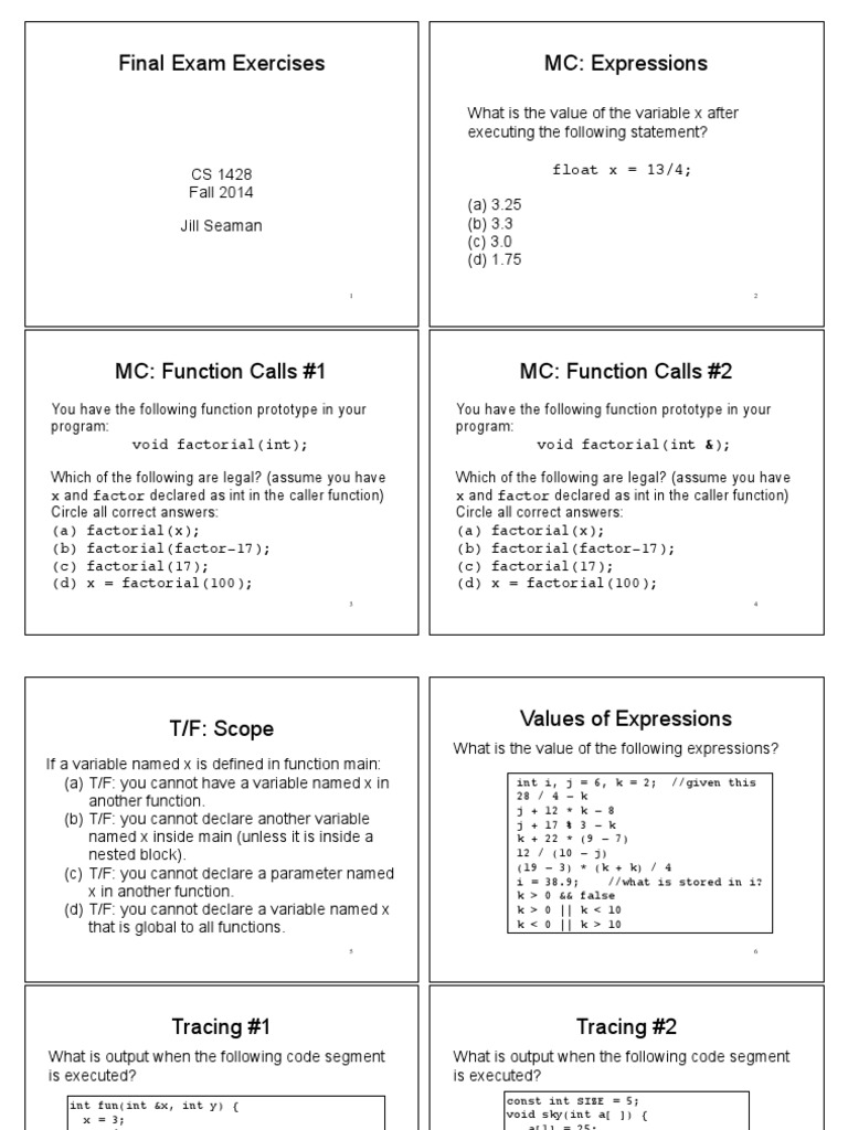Final Exam Exercises MC: Expressions | PDF | Subroutine | Integer (Computer Science)