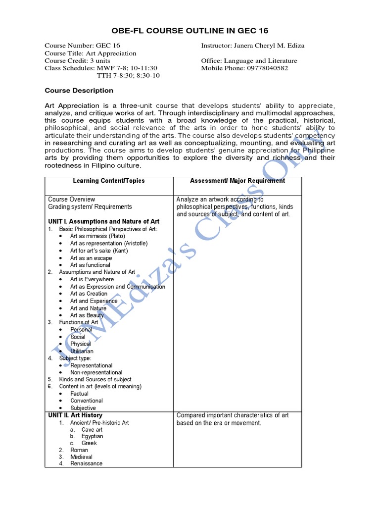 OBE-FL Course Outline in GEC 16 | PDF | Cognition | Aesthetics