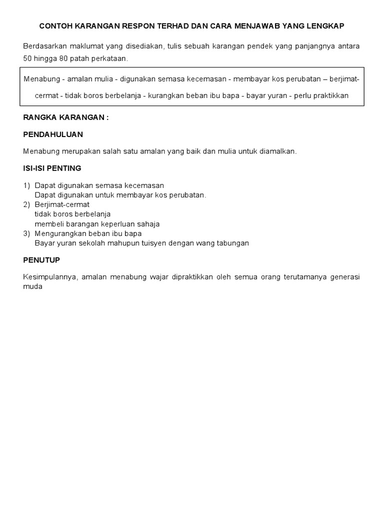 Contoh Karangan Respon Terhad Dan Cara Menjawab Yang Lengkap | PDF ...