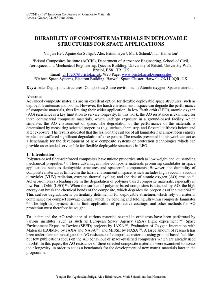 Durability of Composite Materials in Deployable Structures For Space ...