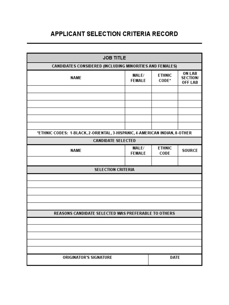Applicant Selection Criteria Record | PDF