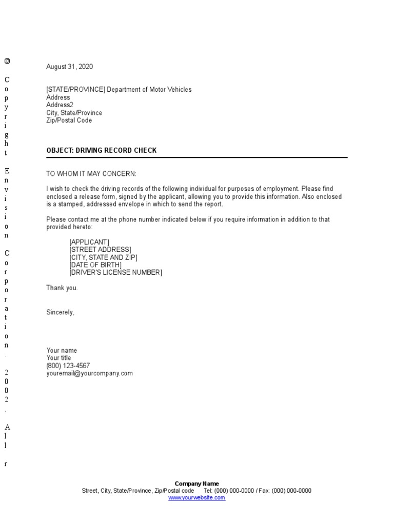 Driving Record Check Letter | PDF