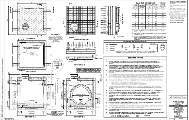 Manhole Dimensions D B: 7' X 7' Square Concrete NO. 3 Manhole Standard ...