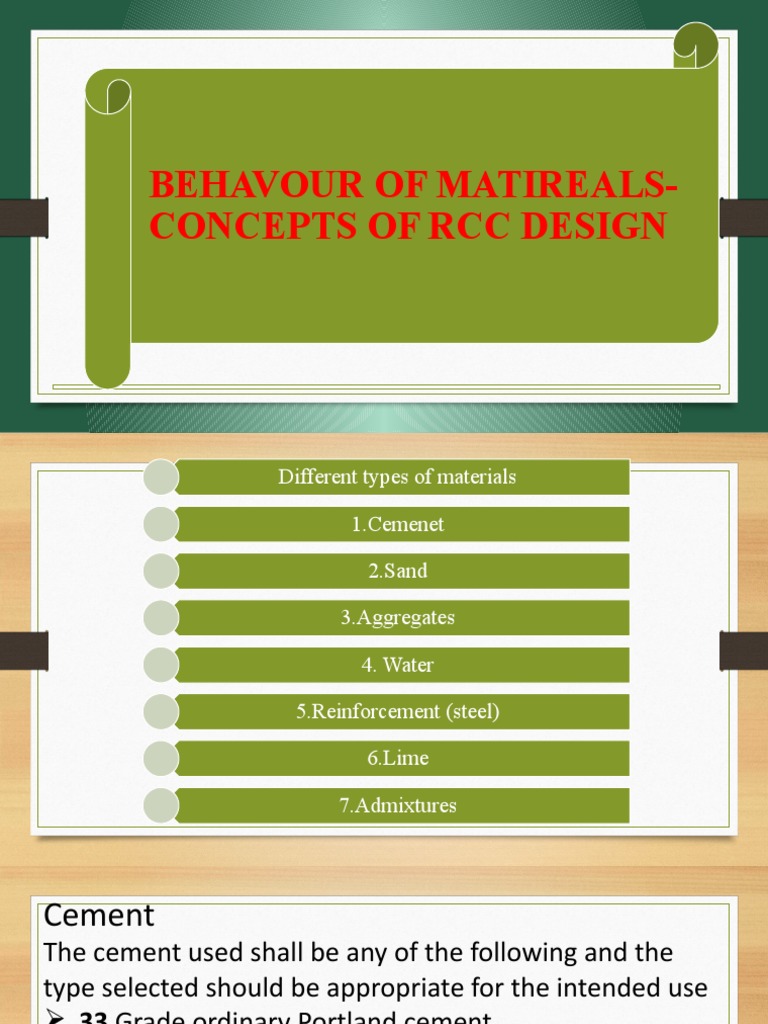 Behaviour of RCC Materials | PDF | Concrete | Cement