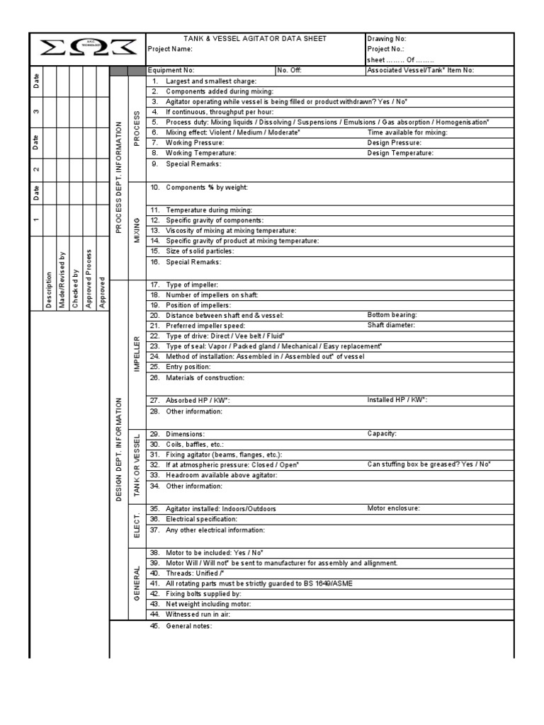 Tank and Vessel Agitator Specifications | PDF | Applied And ...
