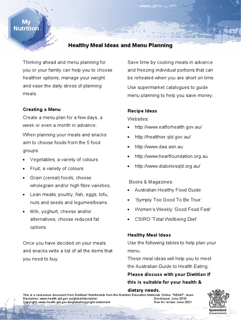 Healthy Meal Ideas and Menu Planning: My Nutrition | PDF | Whole Grain ...