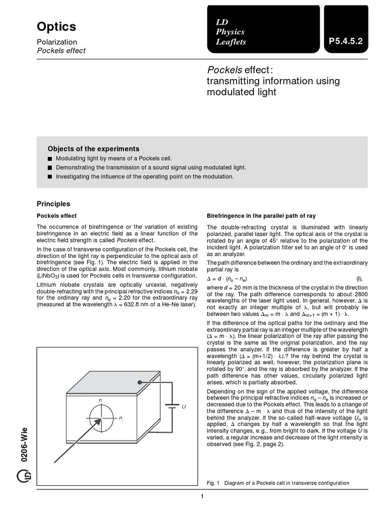 Optics: Pockels Effect | PDF | Radiation | Physical Phenomena