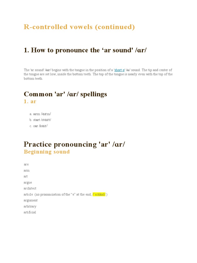 R-Controlled Vowels (The Rest) | PDF | Languages | Language Arts ...