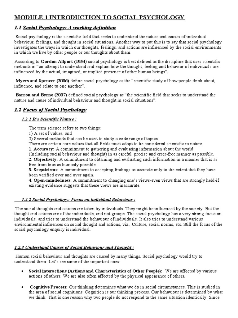 Introduction To Social Psychology Notes | PDF | Socialization | Experiment