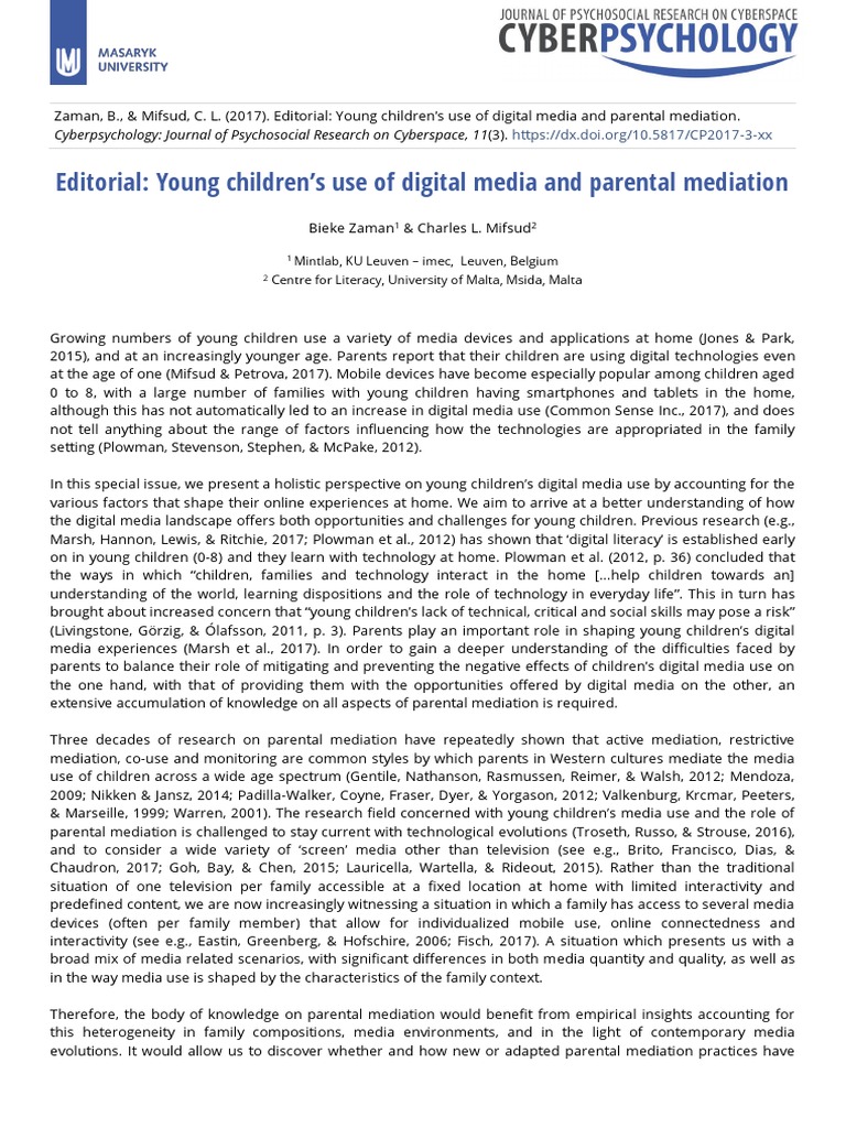 Editorial: Young Children's Use of Digital Media and Parental Mediation ...