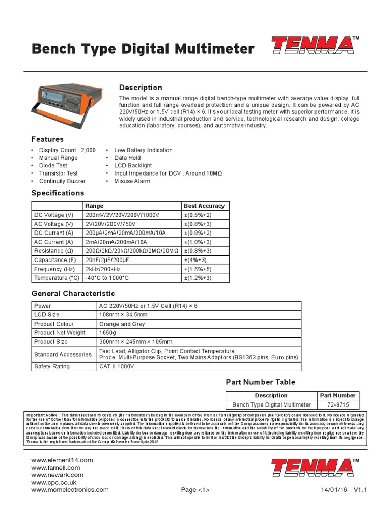 Bench Type Digital Multimeter: Description | PDF | Manufactured Goods ...