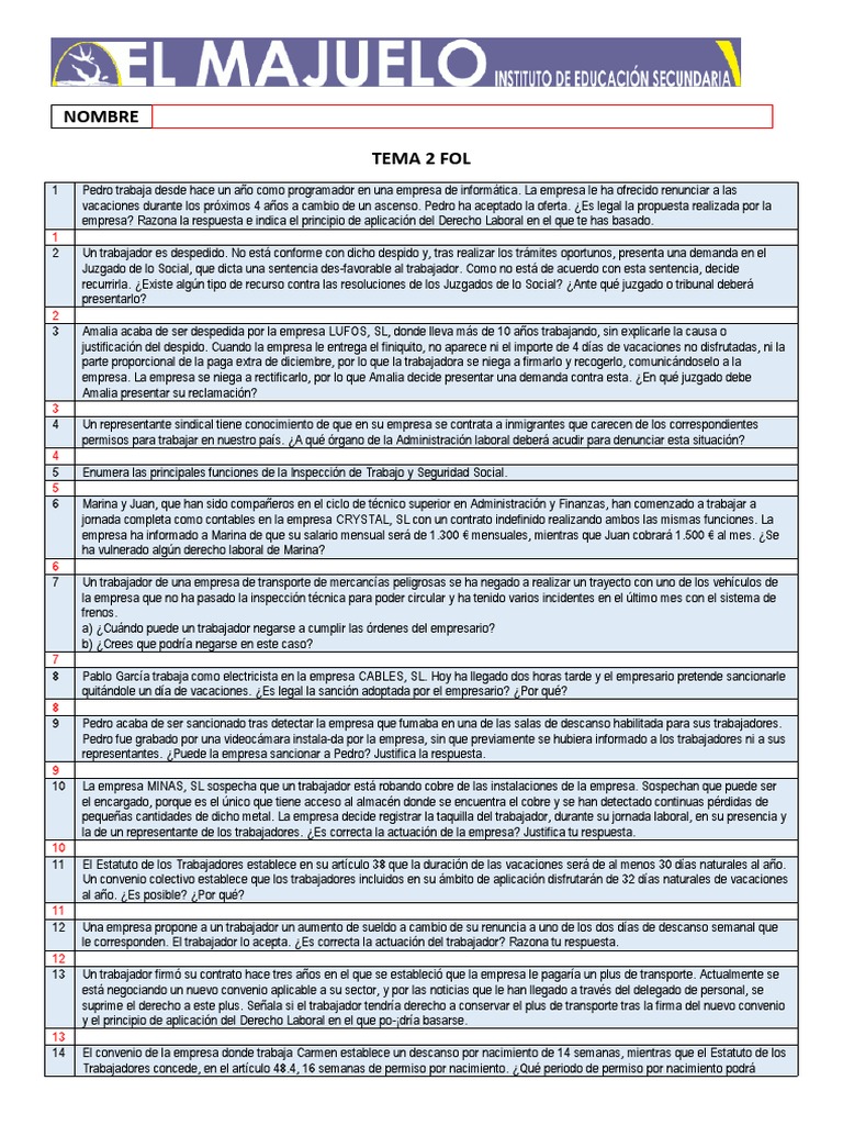 Recuperacion T2 Fol | PDF | Derecho laboral | Sentencia (ley)