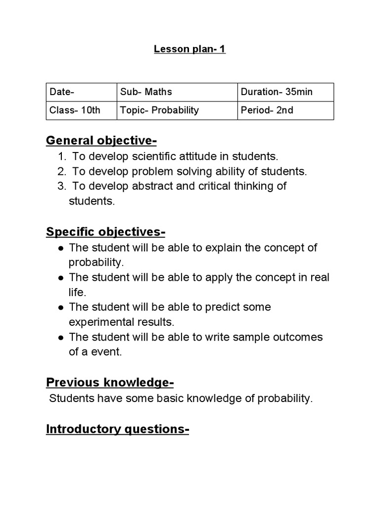 Lesson Plan 1 Simulation Teaching | PDF | Probability | Lesson Plan