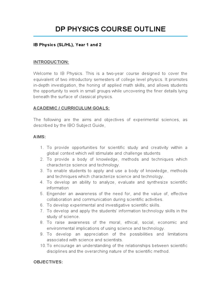 DP Physics Course Outline 2021 | PDF | Waves | Physics
