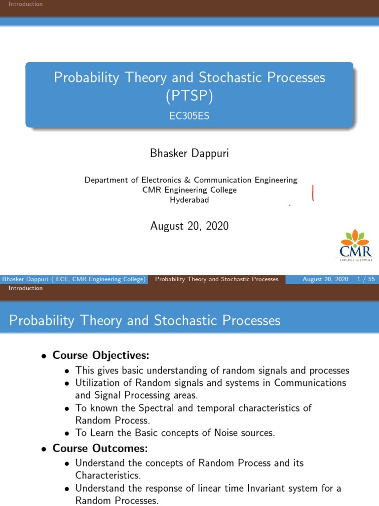 Probability Theory and Stochastic Processes (PTSP) : Bhasker Dappuri ...