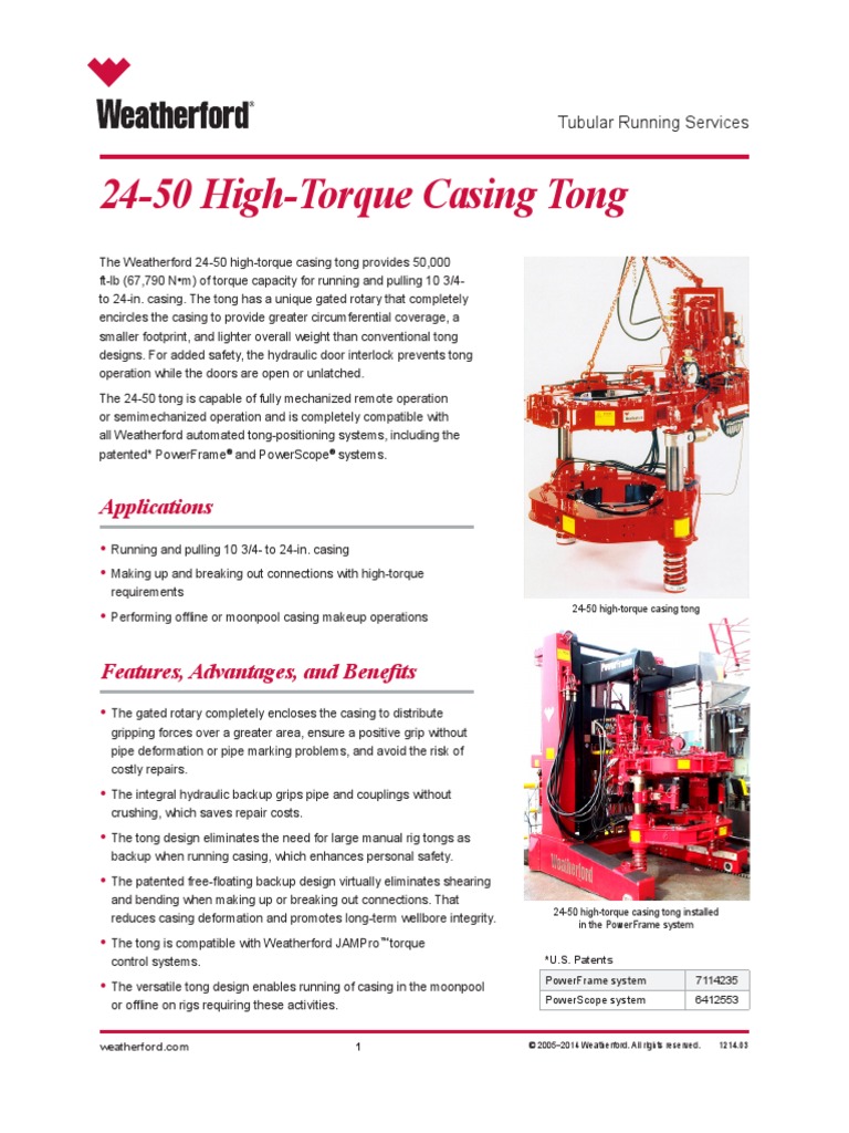24-50 High-Torque Casing Tong: Applications | PDF | Mechanical ...