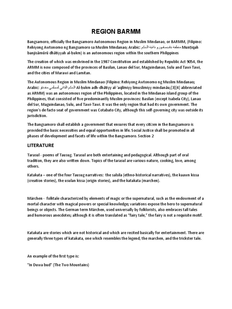 Region Barmm: Literature | PDF | Philippines