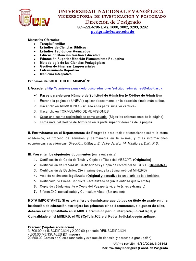 Informaciones Generales para Inscripcion de Maestria V3. | PDF ...