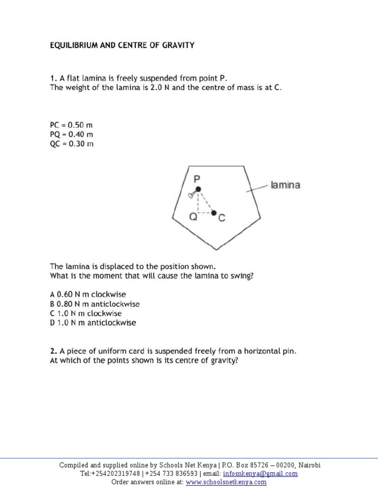 Equilibrium and Centre of Gravity Questions | PDF